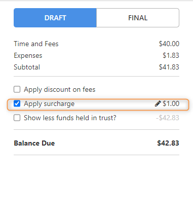 Add a surcharge to an invoice – Smokeball Support Hub