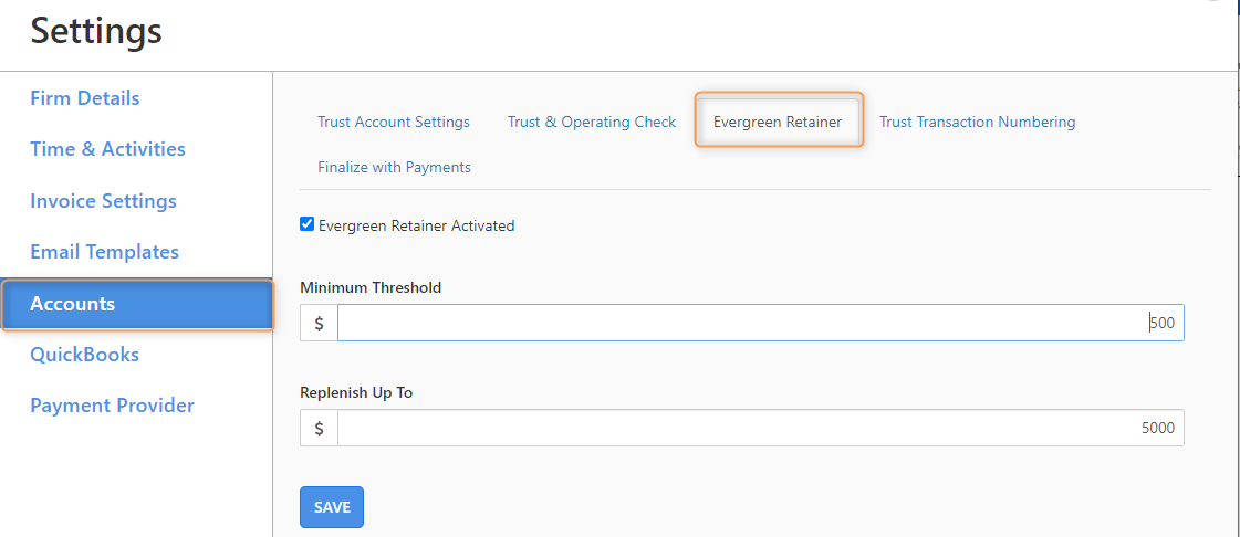 Set up an Evergreen Retainer – Smokeball Support Hub