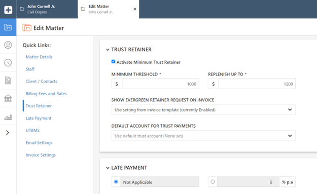 Add an Evergreen Retainer request to an invoice – Smokeball Support Hub