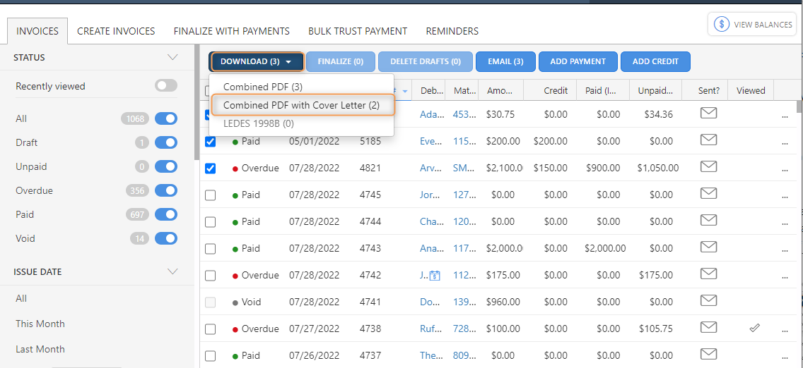 Combine Multiple Invoices with a Cover Letter – Smokeball Support Hub