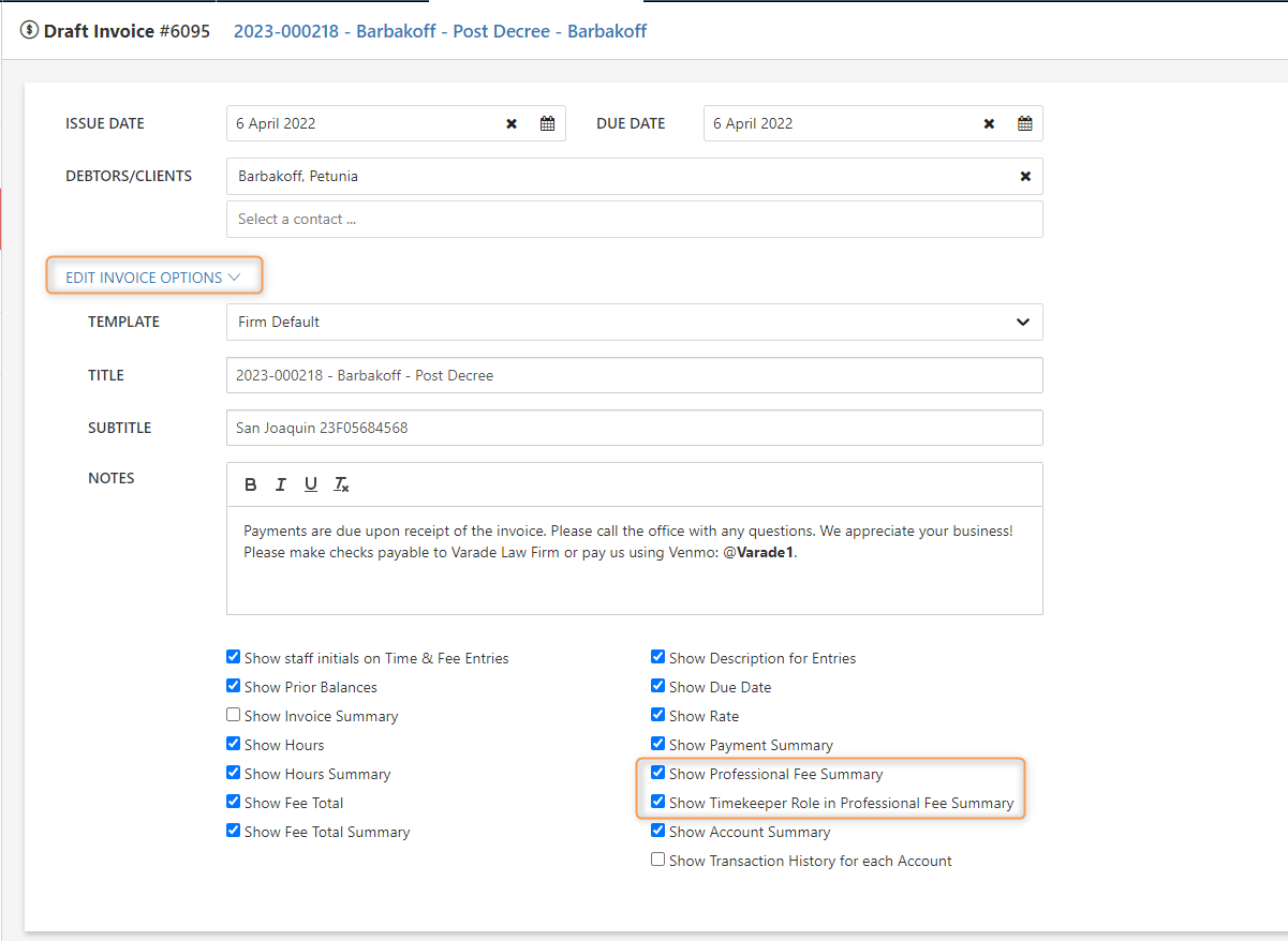 Display a professional fee summary on an invoice – Smokeball Support Hub