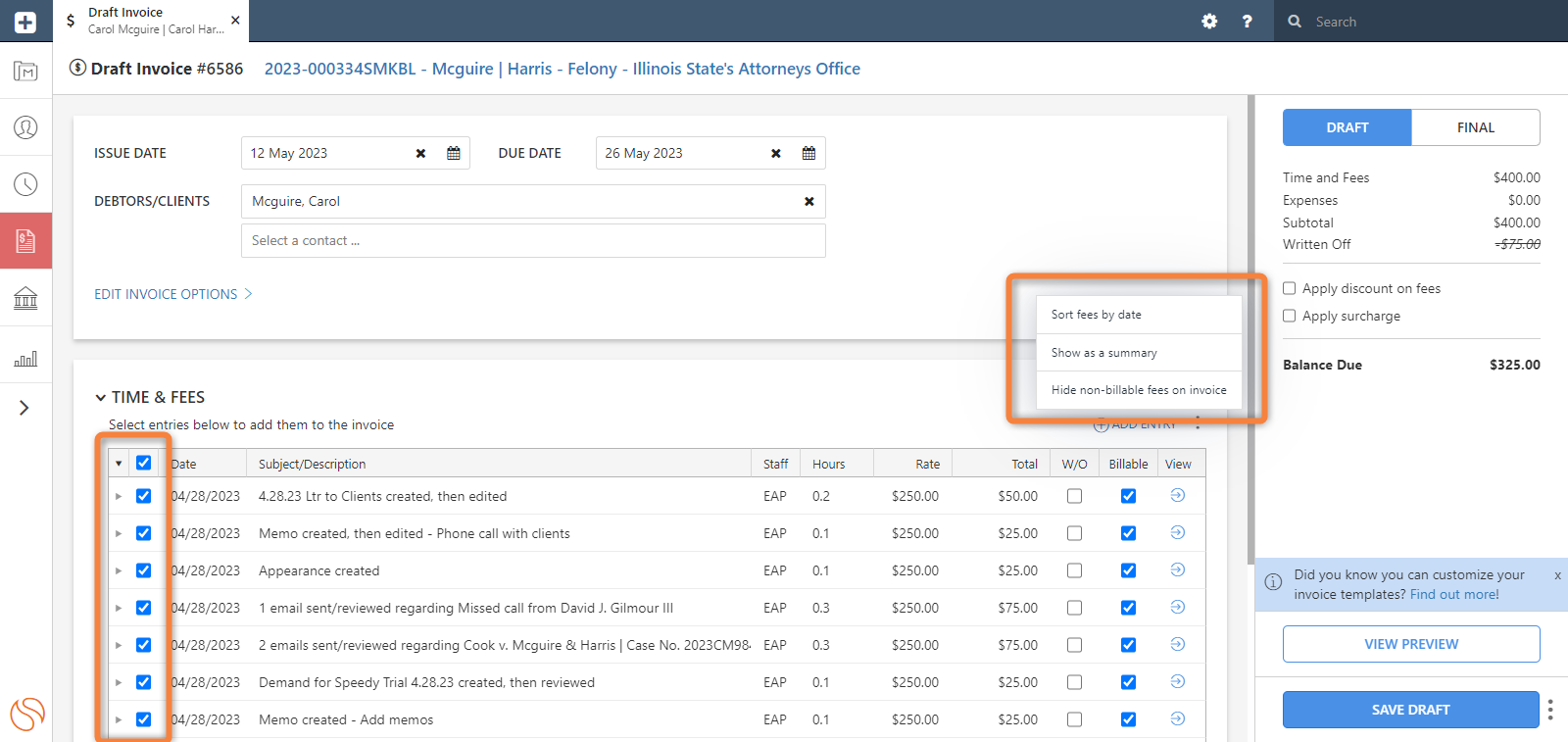 Non-Billable Entry – Smokeball Support Hub
