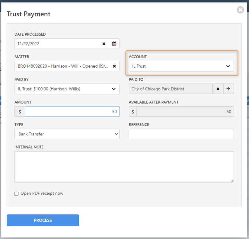 Record a trust payment – Smokeball Support Hub