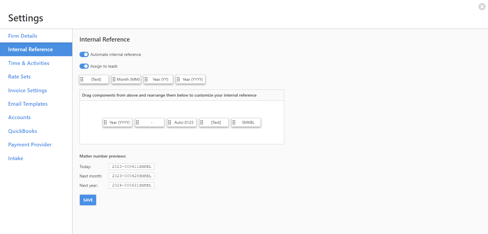 Manage Internal Reference numbers – Smokeball Support Hub