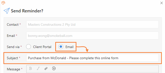 Customise client messages in Intake Forms – Smokeball Support Hub