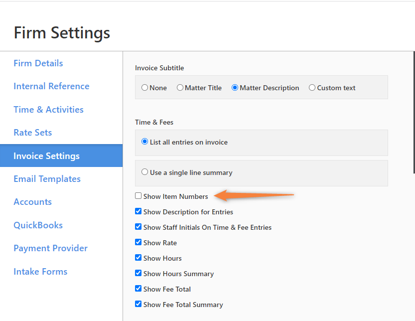 Display item numbers on an invoice – Smokeball Support Hub