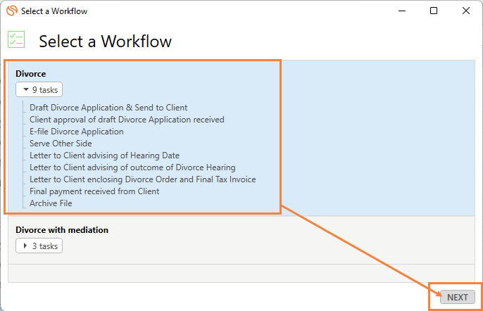 Apply a Workflow to your matter – Smokeball Support Hub