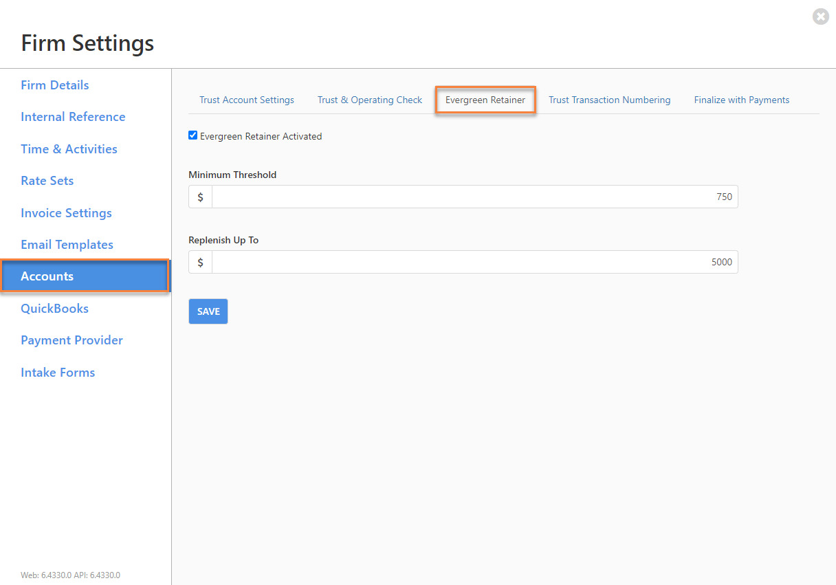 Set up an Evergreen Retainer – Smokeball Support Hub