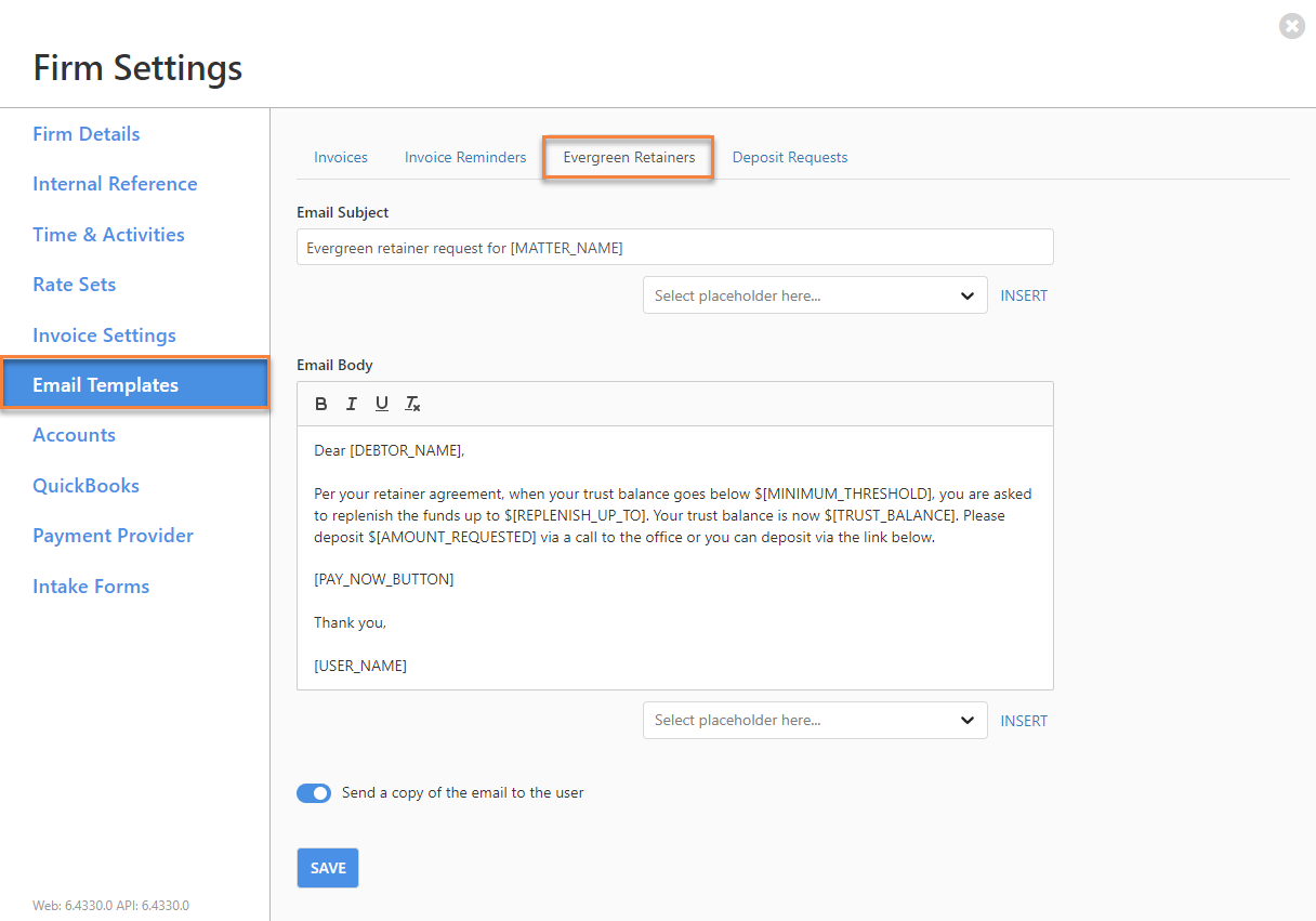 Set up an Evergreen Retainer – Smokeball Support Hub