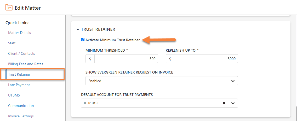 Set up an Evergreen Retainer – Smokeball Support Hub