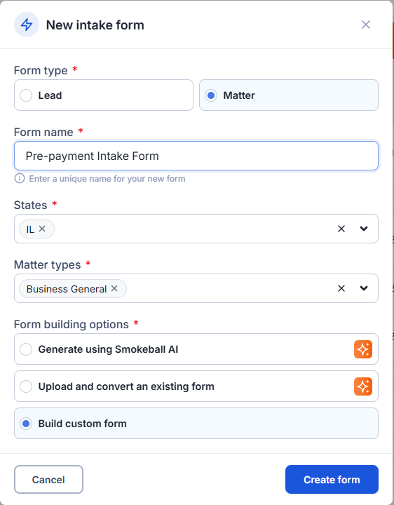 Intake with Smokeball Payments – Smokeball Support Hub