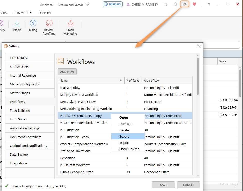 Exporting and Importing Workflows – Smokeball Support Hub